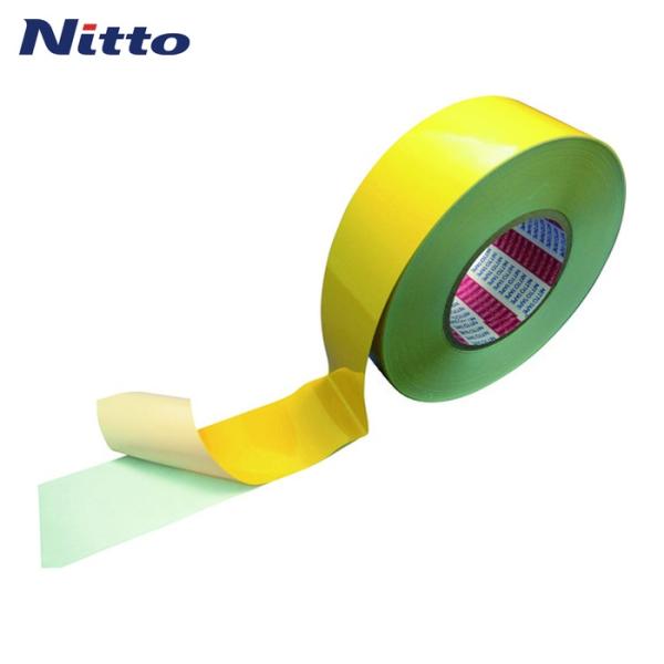 日東エルマテ ラインテープ|特長:はく離紙付タイプで、表面にポリエステル系基材を貼り付けして耐久性をアップしています。 鉛やPVCを使わず、環境にやさしいテープです。 有機溶剤を含まない粘着剤を使用しています。