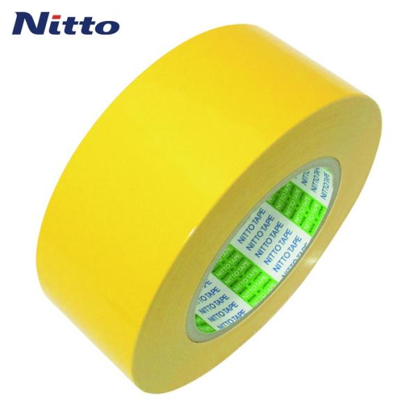 日東エルマテ ラインテープ|特長:はく離紙がない、ゴミゼロタイプです。 鉛やPVCを使わず、環境に優しいテープです。 有機溶剤を含まない粘着剤を使用しています。