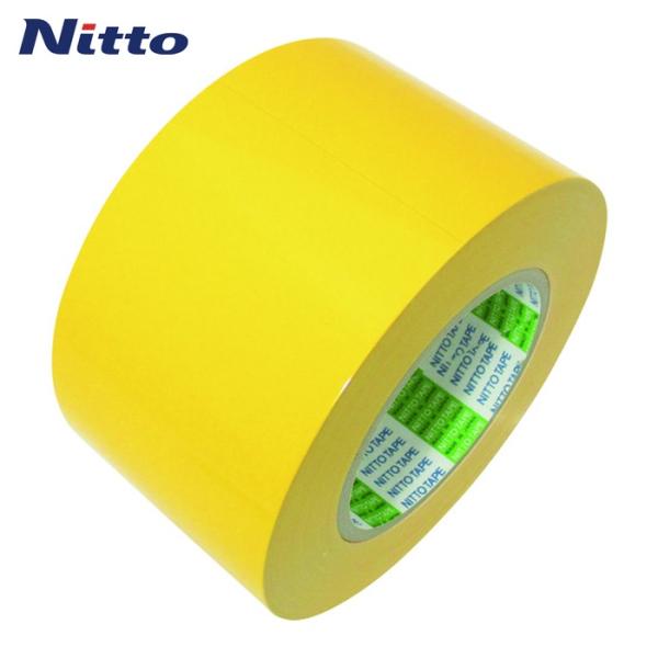 日東エルマテ ラインテープ|特長:はく離紙がない、ゴミゼロタイプです。 鉛やPVCを使わず、環境に優しいテープです。 有機溶剤を含まない粘着剤を使用しています。