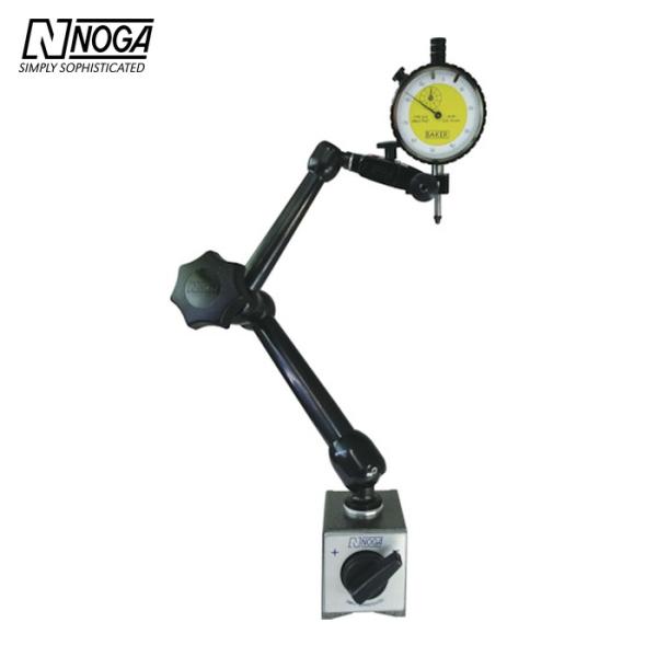 NOGA ダイヤルゲージスタンド|特長:目量0。 01mmの標準型ダイヤルゲージと、マグネット付ホルダーのセットです。 ホルダーには先端微動送り機構が付いており、ゲージ針の0点合わせが容易にできます。