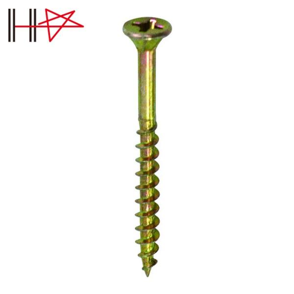 DAIDOHANT コーススレッドスクリュー|特長:頭部下のフレキ加工で木材を切削し、頭浮きを防ぎます。 軸が細く、先端足割れ加工のため木割れしにくいです。