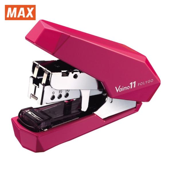 MAX ホッチキス|特長:バイモ11シリーズ最小・最軽量のライトユースモデルです。 2枚から40枚までのコピー用紙を軽い力でフラットに綴じることができます。 本体が大きく開くので針の装てんも簡単です。