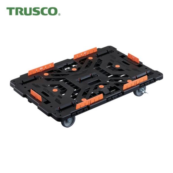 TRUSCO 樹脂製平台車(連結タイプ)|特長:メッシュ構造の採用で、軽量で移動が簡単です。 縦・横方向に連結が可能です。 (横並び連結時のみ固定2自在3キャスター仕様で連結可能です)・エラストマー樹脂車輪の採用でタイヤ痕がつくのを軽減します。