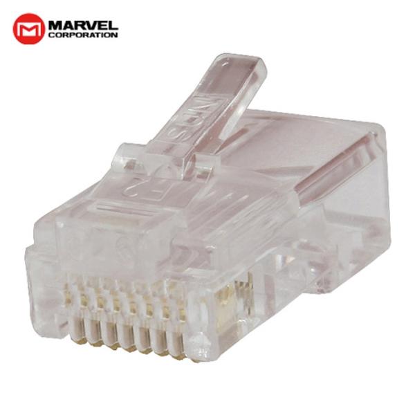 MARVEL モジュラープラグ|特長:貫通式のため、ケーブルの長さ調整が不要で配線確認がしやすく、確実に結線作業ができます。 金メッキ層を持ち、耐久性が抜群です。