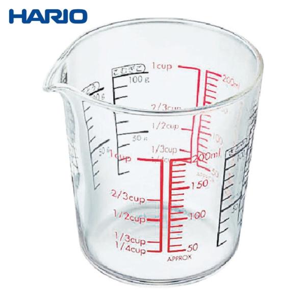 HARIO 計量カップ|特長:粉ものは黒、液体は赤の計量メモリのメジャーカップです。 中からも読めるメモリです。 粉ものは黒、液体は赤の計量メモリで読みやすいです。