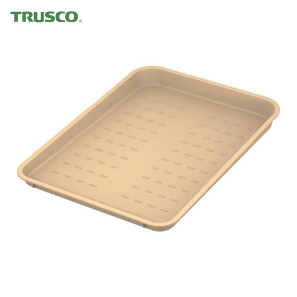 TRUSCO シューズトレー|特長:ロッカー内のシューズの泥汚れ防止に使用できる横幅です。 靴の取り出しがしやすいように手前側の高さが低くなっています。