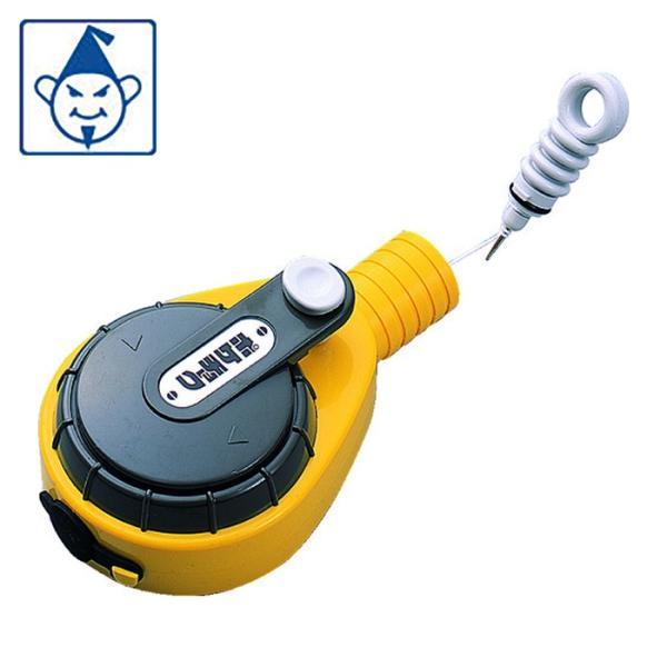 たくみ チョークリール|特長:粉もれしにくい密閉式です。 ポケットサイズで持ち運びが便利です。 粉チョークを使ったライン引きです。