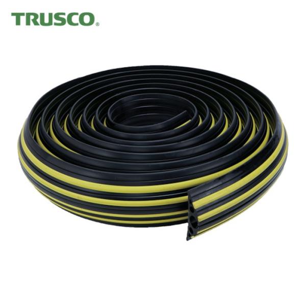 TRUSCO ケーブルカバー(床用)|特長:屋外での使用が可能で車両通行も可能なケーブルプロテクタです。 可視安全対策用の黄色警告ラインで安全性が高いです。 重量感があり、ズレにくく巻き癖が付きにくい商品です。