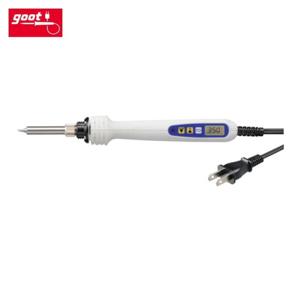 グット 電気はんだこて(セラミックヒーター)|特長:デジタル制御の温調はんだこてです。 グリップ部は耐熱性の高い6ナイロンを使用しています。 作業に合わせて簡単に温度調節可能です。