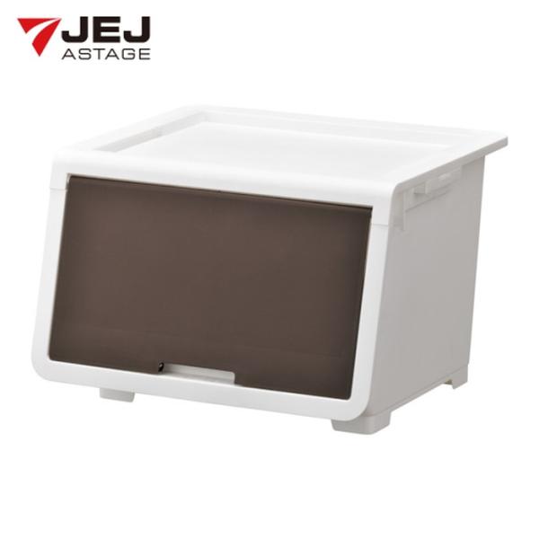 JEJアステージ フタ式収納ケース|特長:2つのオープンスタイルで出し入れラクラク積み重ねできる収納ボックスです。 開け口が斜め型なので、積み重ねても取り出しやすいです。 飛び出し防止のロック機能付です。