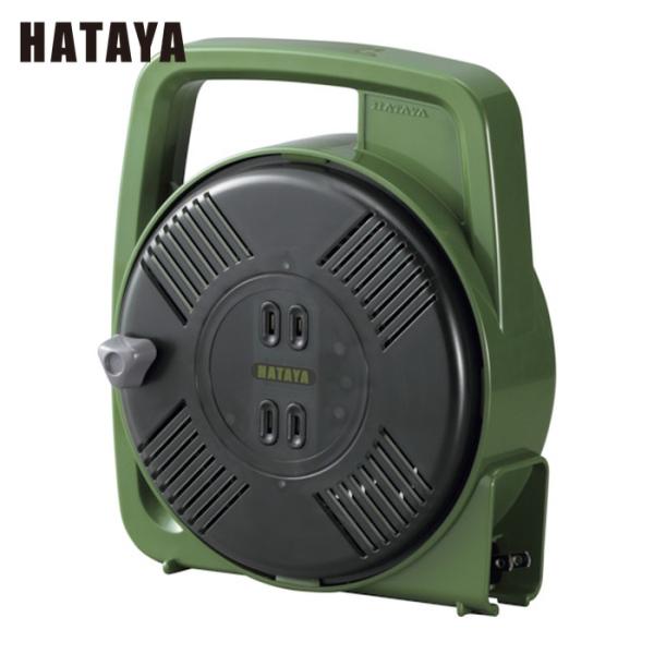 ハタヤ コードリール(単相100V)|特長:手巻き式のコンパクトなコードリールです。 電線の溶解・焼損を防ぐ温度センサー付です。 電線を全長引き出して合計最大1200Wまで使用できます。