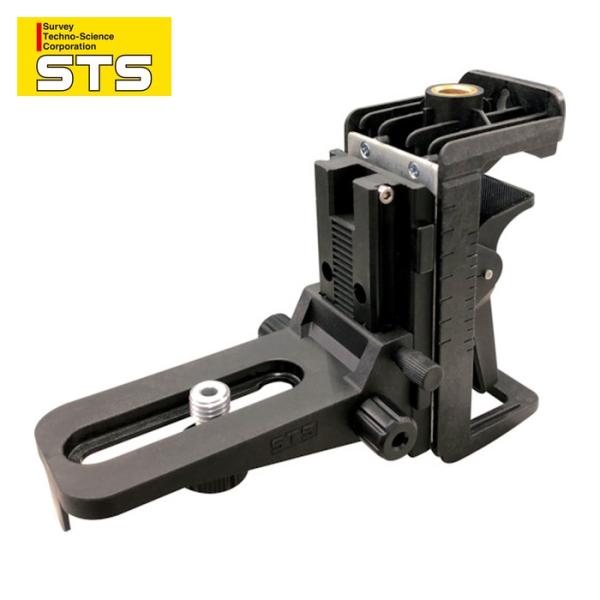 STS レーザー墨出器用オプション|特長:レーザー墨出器を梁やH型鋼・L型鋼などに固定することが出来ます。 木造の場合は金属プレートホルダーで挟み、昇降台座をプレートにつけて使用します(55mmまで)。 レーザー用三脚にも取付可能です。