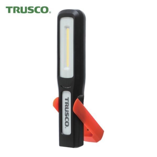 TRUSCO LEDハンドライト(充電式)|特長:回転式グリップはマグネット付です。 スイッチ長押しで電池残量インジケーターが点灯します。 USBでの充電も可能です。