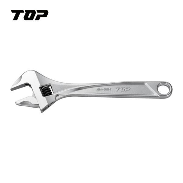 TOP モンキーレンチ|特長:ワイドな口開きです。 ワンランク上のサイズまで開きます。 ガタ無しウォームを搭載しています。