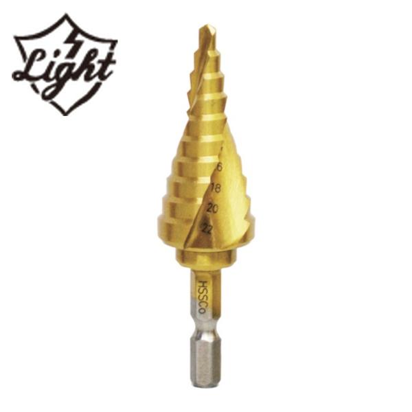 リンク ステップドリル(六角軸タイプ)|特長:1本のドリルで多サイズの穴あけが可能です。