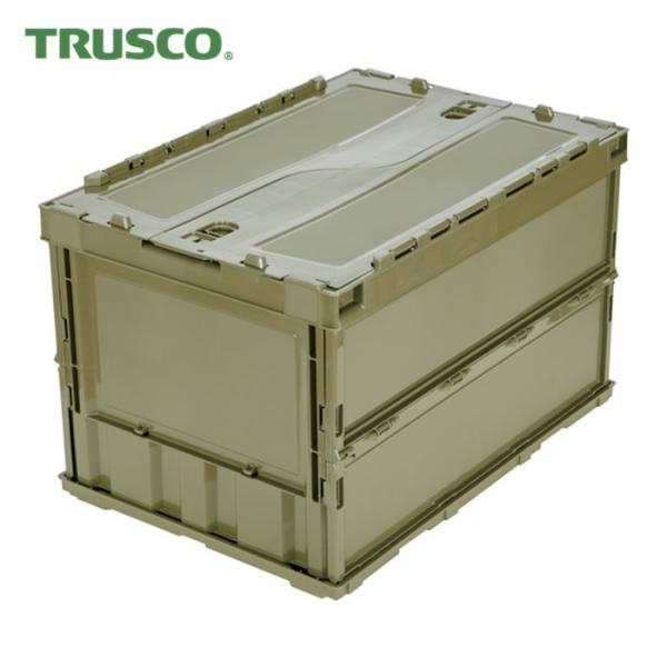 TRUSCO 折りたたみコンテナ|特長:シボ加工を設けているので、ラベルを貼ることができ、ラベルののりを残すことなくはがせます。 折りたたんだ時の高さを最大限まで追求、従来タイプに比べて最大35%低く、これにより輸送運賃・保管スペースを大幅...