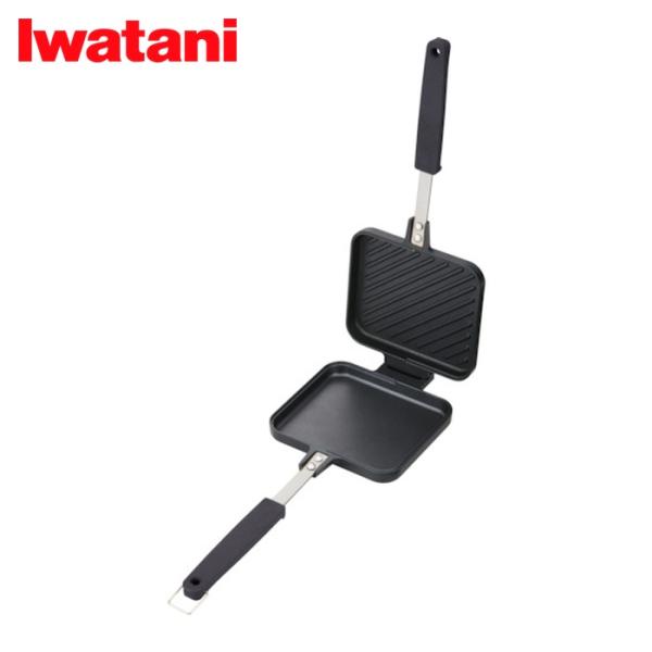 Iwatani フライパン|特長:カセットこんろで使う専用「ホットサンドグリル」です。 セパレート式でホットサンドグリルとしても、ミニフライパンとしても使用できます。 カセットこんろのごとくにはまる安全設計です。