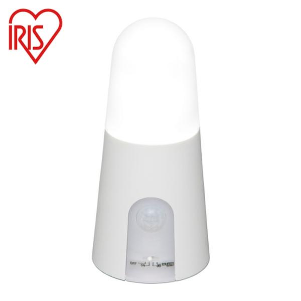 IRIS 室内用センサーライト|特長:収納式フックが付いていますので、高い場所にも取り付け可能です。 センサーが人の動きを感知して自動的に点灯する乾電池式LED室内センサーライトスタンドタイプです。