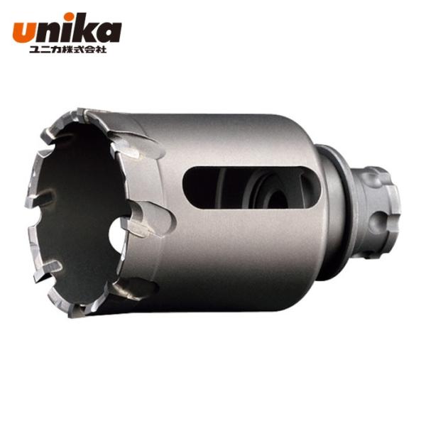 UNIKA 替刃式ホールソー|特長:ワンタッチ作業で、替刃交換可能です。 ハードな使用にもチップ飛びしにくい3枚組刃を採用しています。 厚鋼板から厚肉金属パイプ等の曲面穿孔も可能です。