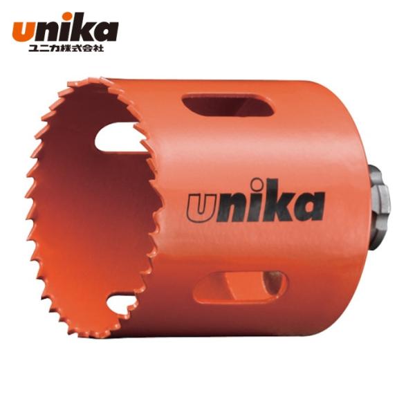 UNIKA 替刃式ホールソー|特長:ワンタッチ作業で、替刃交換可能です。 広範囲な被削材に対応しています(鉄板・塩ビ・木材等)。 有効長:40mmです(貫通可能口径:30mm)。