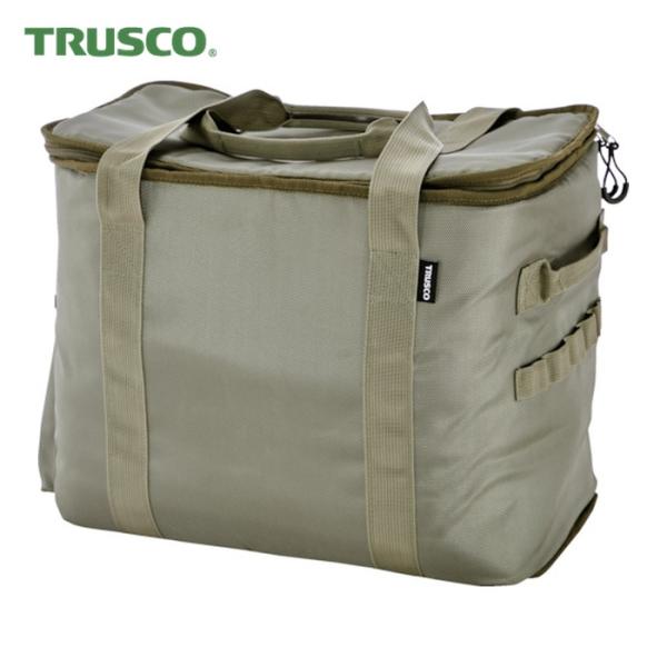 TRUSCO クーラーボックス|特長:幅広マジックテープで台車のハンドルやスーツケースのハンドルに固定ができます。 持ち手にマグネットが入っており、二つの持ち手をくっつけることができます。 内側4面と天面に保冷剤を収納できるポケットがついて...