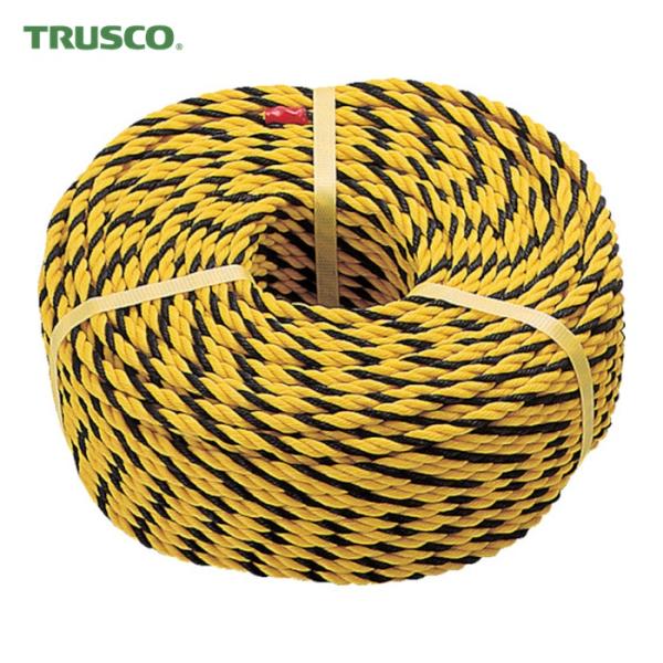 TRUSCO 標識ロープ|特長:安全標識、区画整理用として使用できる黒色と黄色の2色のトラロープです。 使用範囲が広がる長尺タイプです。
