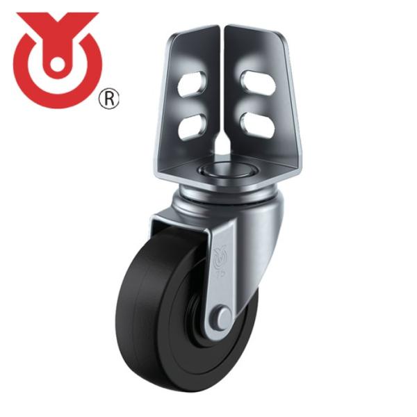 ユーエイ アングル式キャスター(ゴム車)|特長:アングルへの取り付けが簡単にできます。 走行性に優れたゴム車輪を使用しています。