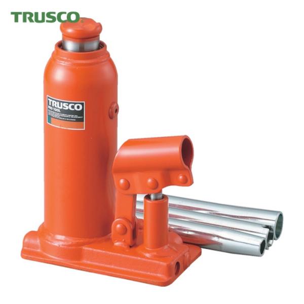 TRUSCO 油圧ジャッキ|特長:重量はねじ式の約1/2です。 操作力は軽く(39kgf以下)高い能力を発揮します。 荷重の下降操作は逃し弁(リリースバルブ)の緩め方の調整で、緩急自在で調整できます。