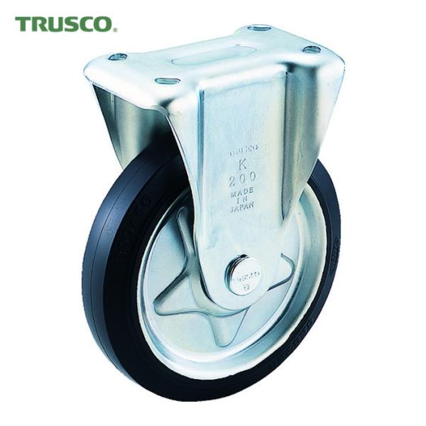 TRUSCO プレート式ゴムキャスター|特長:自在旋回部は、ダブルベアリングを採用し、なめらかな回転を実現しています。 車輪回転部はラジアルベアリング入りで耐久性に優れています。 スチールホイールは、デザイン性も良く特徴のある星マークの形を...
