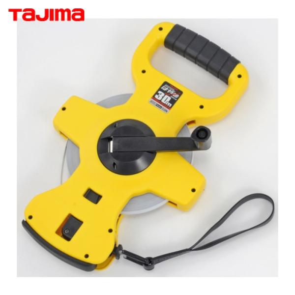 タジマ 巻尺|特長:従来品より3倍の速さで巻き取ります。 (当社比)・空転防止機構付です。 傷みやすい先端を二重被覆で保護しています。