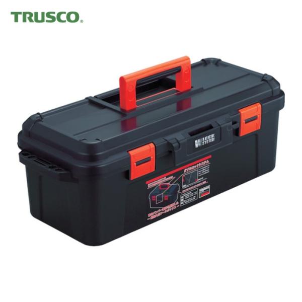 TRUSCO 樹脂製工具箱|特長:Wロックシステム(PAT):バックルをはめ忘れても持ち上げた際ロックがかかり、工具の飛び出しを回避します。 ハンドルは持ちやすく、滑りにくいラバーグリップを採用しています。 両サイドにはベルト通しとツールホ...
