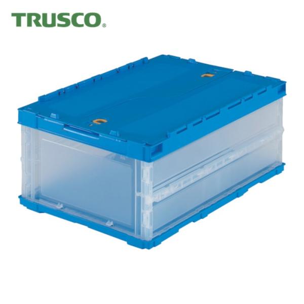 TRUSCO 折りたたみコンテナ|特長:スライドロックを設けていますので、内容物を安心して輸送することができます。 シボ加工を設けているので、ラベルを貼ることができ、ラベルののりを残すことなくはがせます。 折りたたんだ時の高さを最大限まで追...