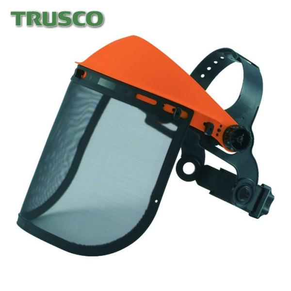 TRUSCO 防災面|特長:通気性のよいメッシュタイプなので不快なレンズの曇りがありません。 頭部ベルトは後部のつまみでサイズ調整が可能です。