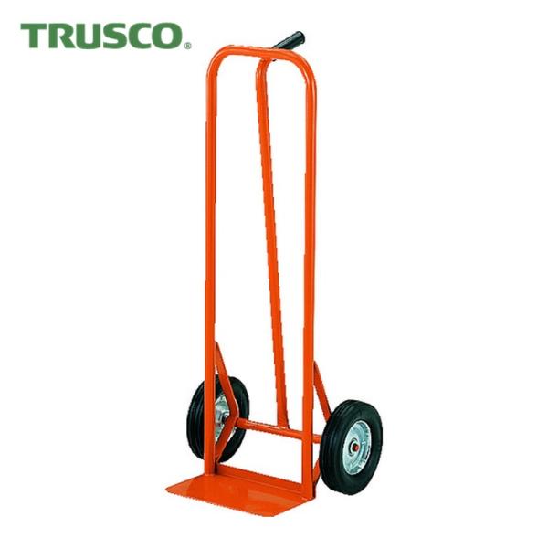 TRUSCO 二輪運搬車(スチール製)|特長:手軽に物の運搬ができ、しかも、狭い場所で簡単に操作できます。 縦型の二輪車でトラックなどの荷台に積み込んで移動も簡単です。 φ200mmノーパンクタイヤを採用しています。