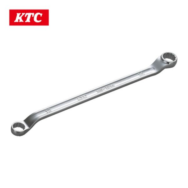KTC 両口めがねレンチ|特長:トルク伝達を最大限に発揮できる45°×6°のオフセット角度です。 [[(R1)]]型断面構造採用で、軽量でしなりに強くなっています。 くぼんだ場所のボルト・ナットにも掛かりやすく、ヘッドを裏返しての使用も可能です。