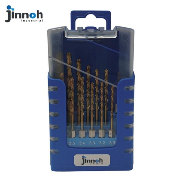jinnoh 六角軸鉄工ドリルセット|特長:TIN(窒化チタン)コーティングで耐摩耗性を向上させ、食いつきの良い独自形状の刃先を採用しております。 ステンレス、鉄、木材、プラスチック等に幅広く穿孔可能です。