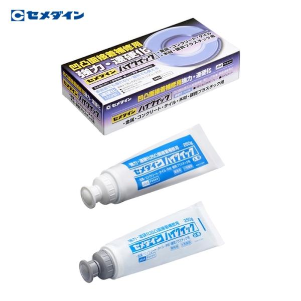 セメダイン エポキシ系接着剤2液タイプ|特長:速硬化タイプです。 混合して5分後から硬化が始まります(23°C)。 高粘度タイプです。
