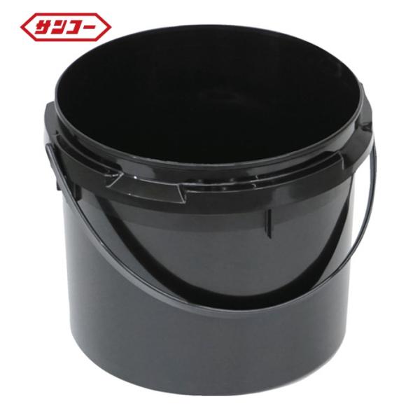 サンコー ペール缶(樹脂製)|特長:光透過率0%の黒色容器です。 本体折り返しフランジ部に4ヵ所の凹部を設置し、フタを外す際に指を入れるスペースとしました。 フタが外しやすくなっています。
