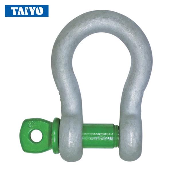 TAIYO シャックル|特長:溶融亜鉛メッキを施した軽量でコンパクトなシャックルです。 ワイヤロープを2本掛けした時の取りあいで、ワイヤ同士が重なりにくいO字形状をしています。
