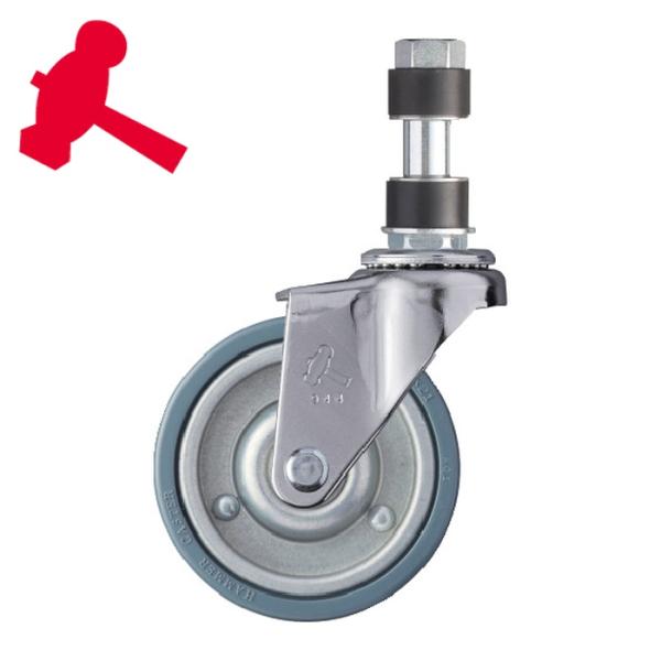 特長●専用スパナを使用することにより脱着が簡単にできるパイプ取付け用キャスターです。●ワゴン・ラック・台車等、軽量運搬機器に最適です。