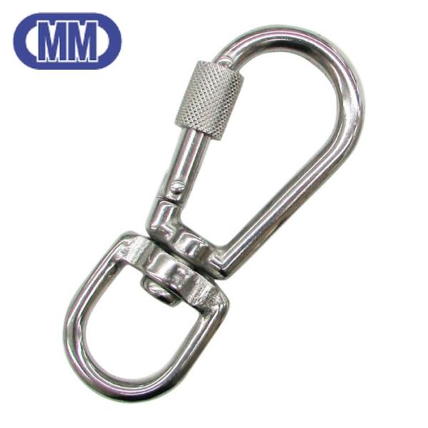 水本 フック|特長:環付は不用意にフックが開くことがなく、より安心です。 アイの部分がスイベルで回転しますので、チェーンなどが絡みません。