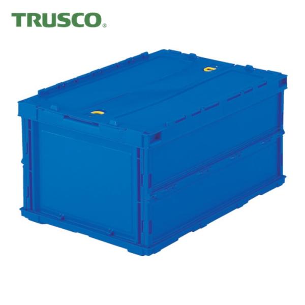 TRUSCO 折りたたみコンテナ|特長:シボ加工を設けているので、ラベルを貼ることができ、ラベルののりを残すことなくはがせます。 折りたたんだ時の高さを最大限まで追求、従来タイプに比べて最大35%低く、これにより輸送運賃・保管スペースを大幅...