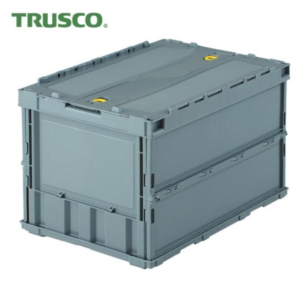 TRUSCO 折りたたみコンテナ|特長:シボ加工を設けているので、ラベルを貼ることができ、ラベルののりを残すことなくはがせます。 折りたたんだ時の高さを最大限まで追求、従来タイプに比べて最大35%低く、これにより輸送運賃・保管スペースを大幅...