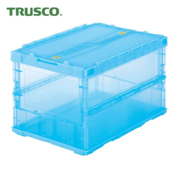 TRUSCO 折りたたみコンテナ|特長:中が透けて見えるため、コンテナの中身が判別しやすく、保管・管理に最適です。 折りたたんだ時の高さを最大限まで追求、従来タイプに比べて最大35%低く、これにより輸送運賃・保管スペースを大幅に削減すること...