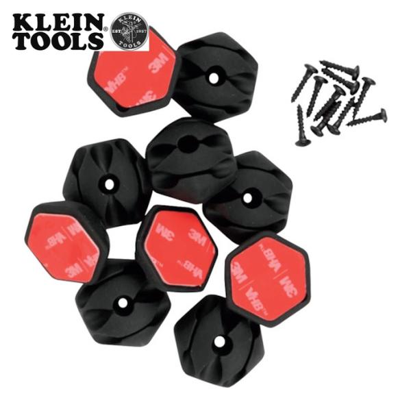 KLEIN ケーブルクリップ|特長:スタイリッシュなデザインでスマートに配線を固定できます。 両面テープ固定とビス固定と2通りの固定方法が可能です。 1個で3本の配線を固定できます。