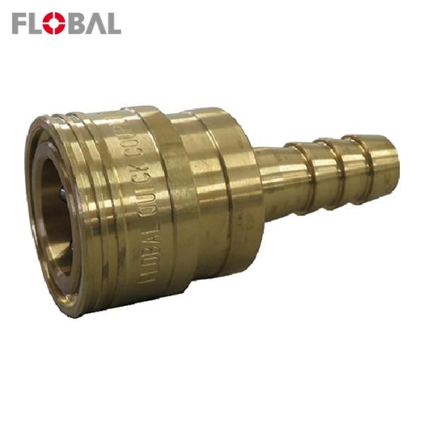 FLOBAL 金属カップリング(ホース取付)|特長:ソケット側にもプラグ側にもバルブ機構を持たない両路開放型カップリングです。 ソケットとプラグを分離したとき流体を遮断する必要のない配管系路に最適です。 流量抵抗が少ない内部構造となっていま...
