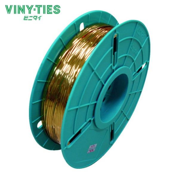 ビニタイ ポリエチレンタイ|特長:中芯には針金を使用しており、強い結束力を発揮します。 被覆には蒸着フィルムを使用しており、製品の装飾性を高めます。 プラスチック基材のラミネート製法によるビニタイで、光沢のある装飾効果の高い包装資材です。
