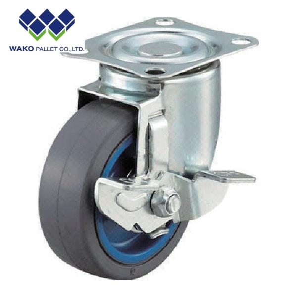 ワコーパレット プレート式ゴムキャスター|特長:軽く動き疲労が軽減できます。 自重が軽く搬送時のスムーズな動きにより作業性も向上します。 弾性があるため振動が少なく台上の荷物を保護します。