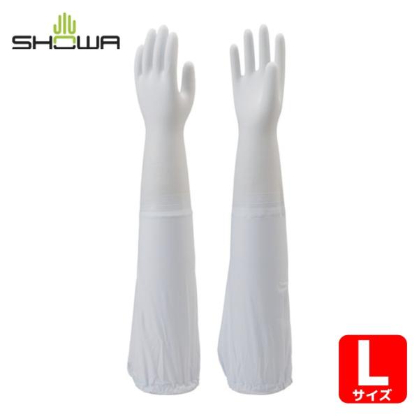 SHOWA 腕カバー付手袋(天然ゴム手袋)|特長:薄手でフィット感に優れ、細かい作業に適しています。 クリーン度の高い腕カバー付手袋です。 手袋内部には「スリップオン加工」を施し、着脱がスムーズです。