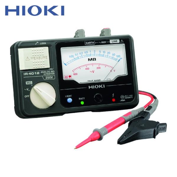 HIOKI アナログ絶縁抵抗計|特長:JIS C 1302認定品のアナログ絶縁抵抗計です。 誤使用のない単レンジ(250V)モデルです。 先端長が35mmのテストリード(L9787)が付属しています。